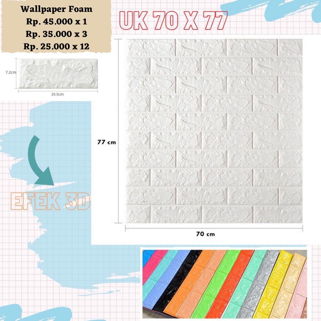 Jual WALLPAPER DINDING 3D FOAM BATU BATA PUTIH WALLFOAM HIGH QUALITY ...