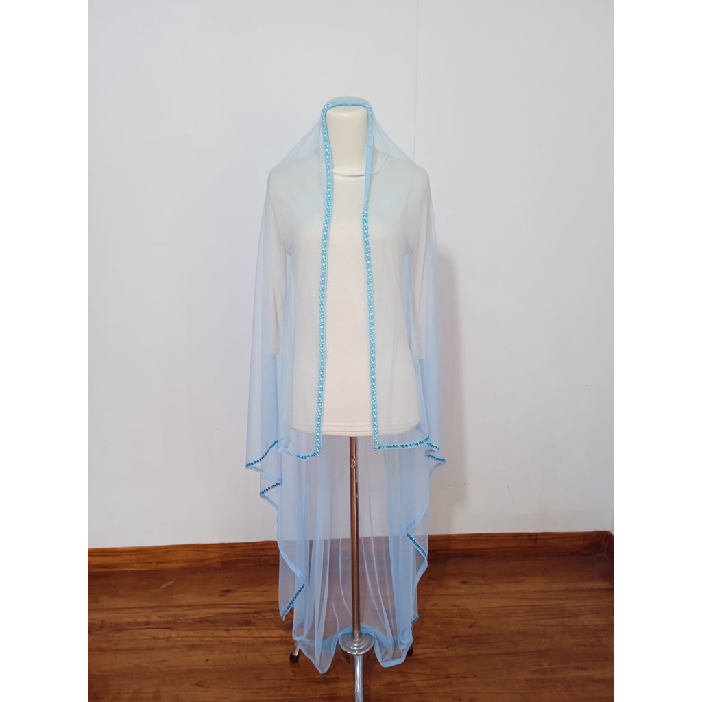 Jual [panjang 160 biru muda] Kerudung Pengantin Mutiara / Slayer ...
