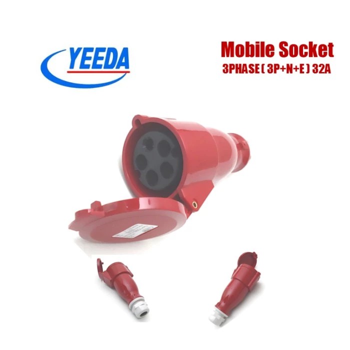 Jual Connector Industrial Mobile Socket 3 PHASE 5 PIN 3P+N+E 32A ...