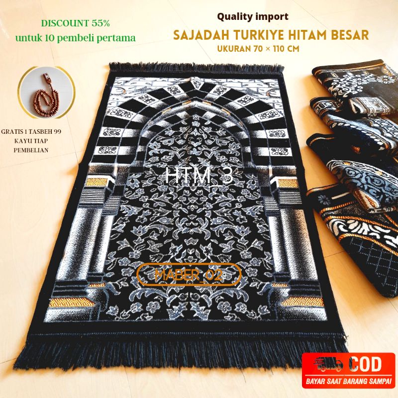 Jual SAJADAH TURKI BLUDRU HITAM PREMIUM / SEJADAH TURKI HITAM PREMIUM ...