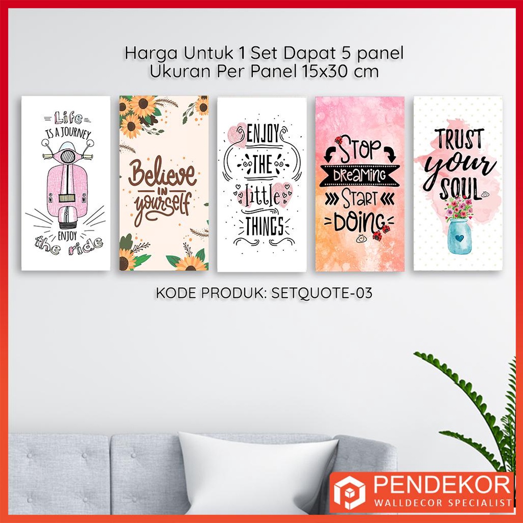 Jual Set Hiasan Dinding Quote Motivas Dapat 5 Panel Pajangan Dinding ...