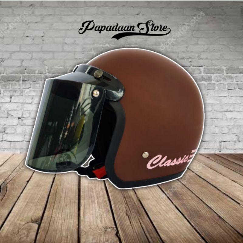 Jual [PROMO] HELM BOGO CLASSIC COKLAT DOFF FREE KACA (DATAR/CEMBUNG ...