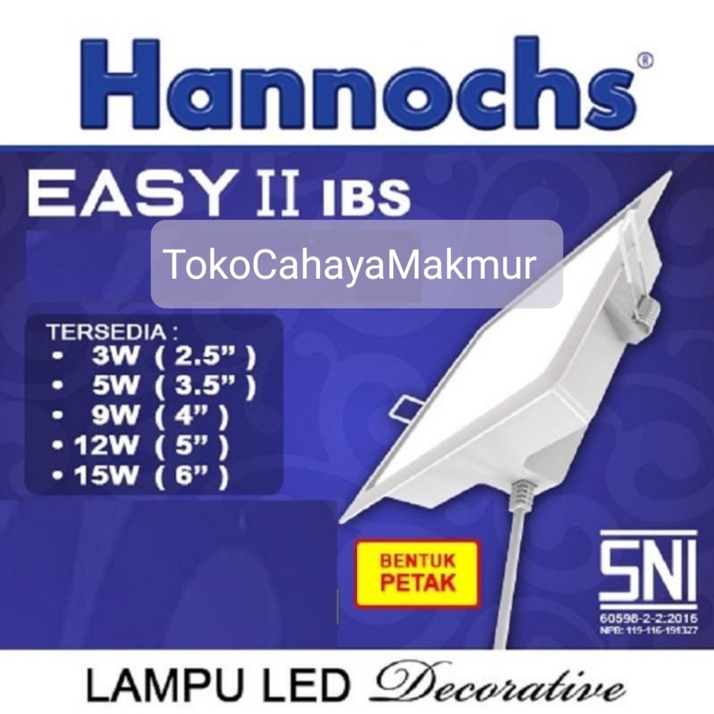 Jual Lampu LED Downlight Hannochs Easy II IBS Square Segi 3w,5w,7w,9w,12w,15w,20w,25w ...