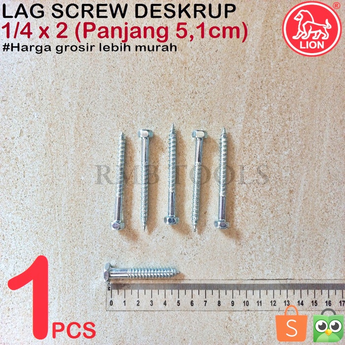 Jual 1/4x2" LAG SCREW DESKRUP DESK SKRUP GALVANIS BRAND MOON LION ...