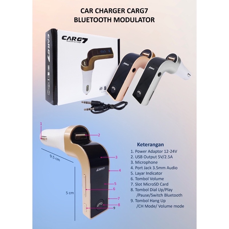 Jual CAR G7 MODULATOR FM Transmitter Bluetooth Charger Mobil AUX MP3 ...