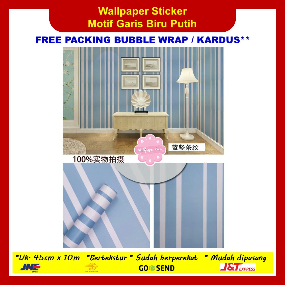 Jual Wallpaper Sticker Dinding Garis Biru Putih Walpaper Dinding Stiker ...