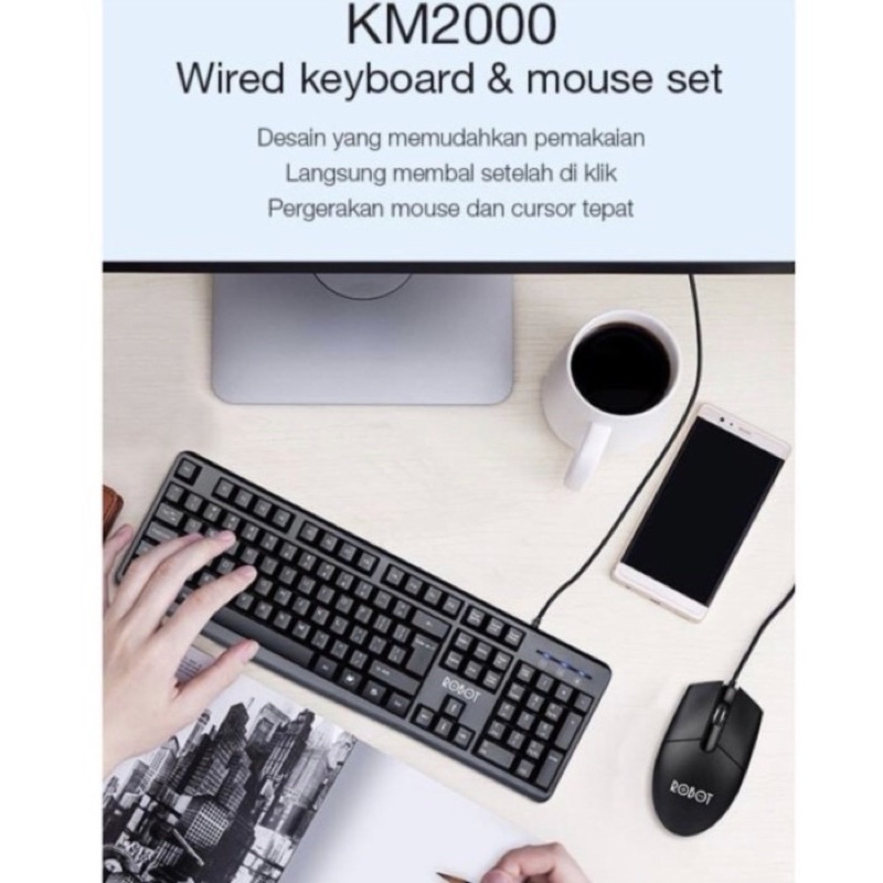 Jual Paket Keyboard + Mouse ROBOT KM2000 Original Office Kerja Work ...
