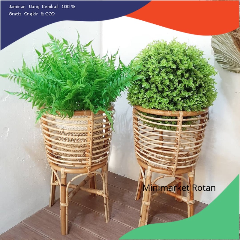 Jual Standing pot rotan aesthetic/pot bunga kekinian/standing pot model ...