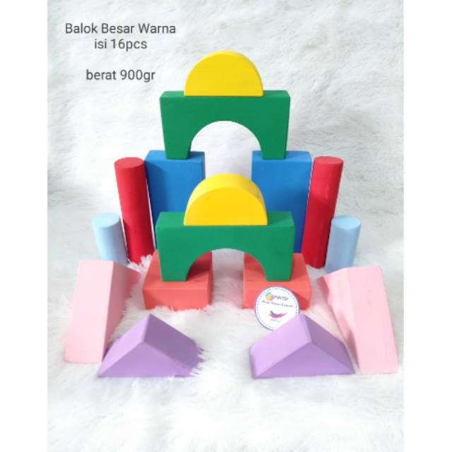 Jual Balok Bangunan Besar Warna isi 16 Mainan Kayu Edukasi Anak ...