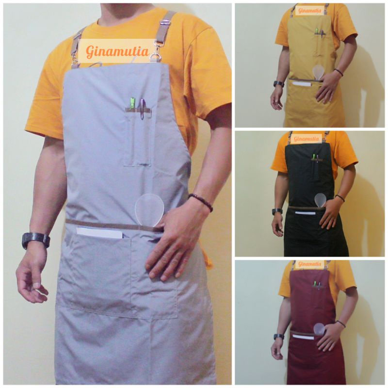 Jual CLEMEK APPRON BARISTA APRON TASLAN KANVAS WATERPROOF APRON CHEF ...
