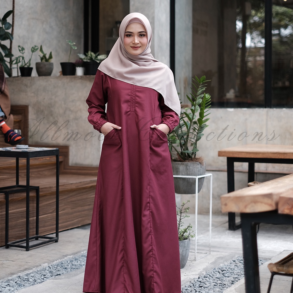 Jual Gamis Terbaru 2023 Lebaran Wanita Polos Dress Mikaila Toyobo Merah ...