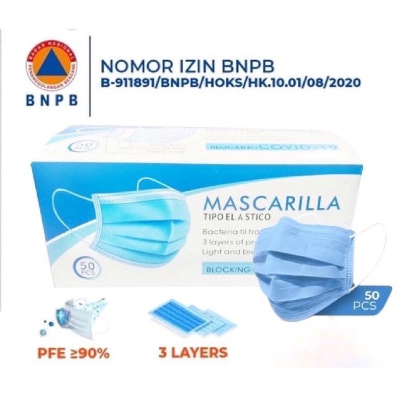 Jual Masker Medis 3 Ply Isi 50 Pcs IZIN Resmi BNPB | Shopee Indonesia