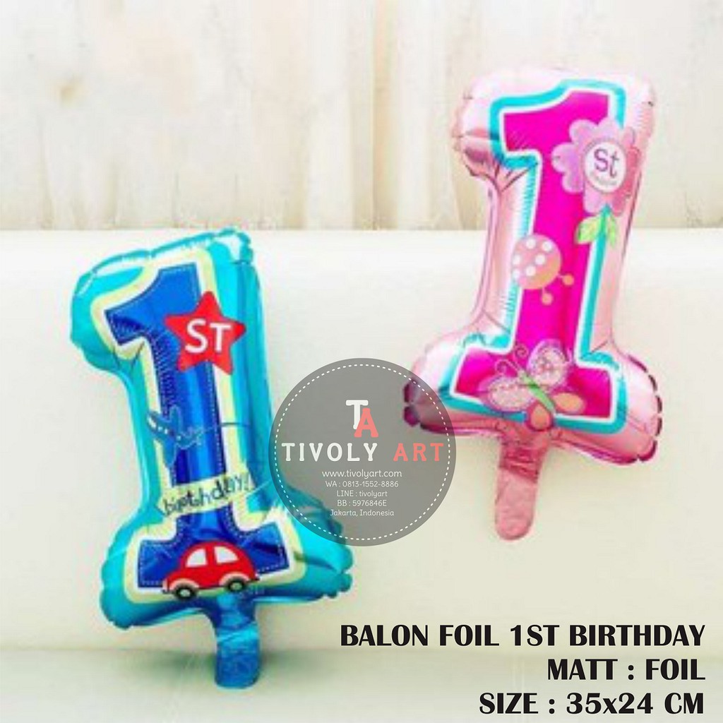 Jual Balon Foil 1st Birthday / Balon Angka 1 / Balon HBD / Balon Foil ...