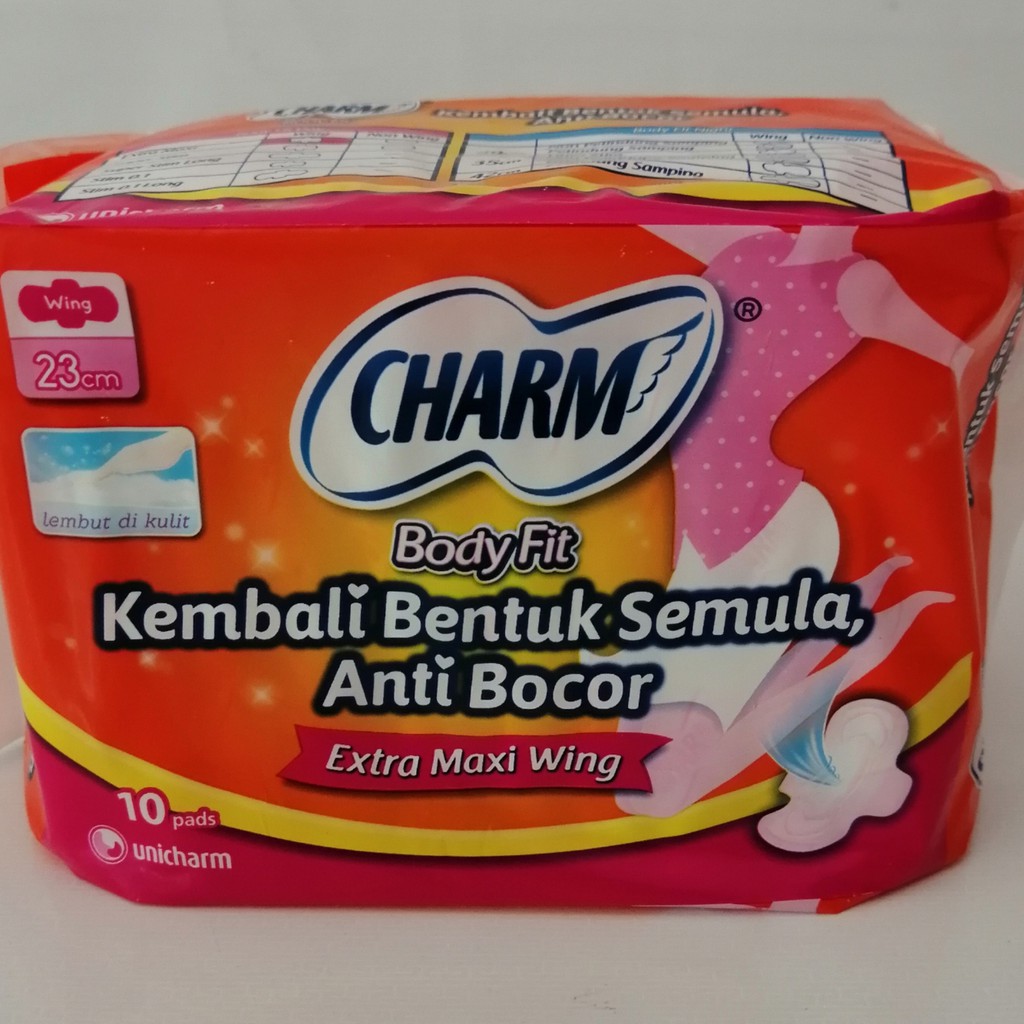 Jual Charm Pembalut Body Fit Extra Maxi Wing atau Non Wing 23cm 10 pads ...