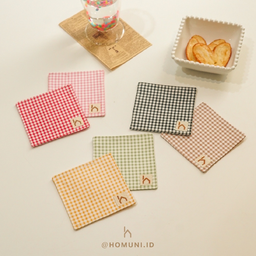 Jual Coaster Kain/Tatakan Gelas Kain Kotak-Kotak Gingham Kotak Kecil ...