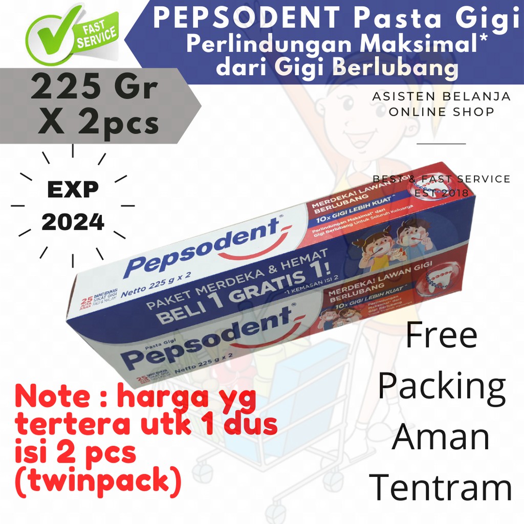 Jual Twin pack Pepsodent 225gr isi 2 White Pasta Gigi Dewasa Pencegah ...