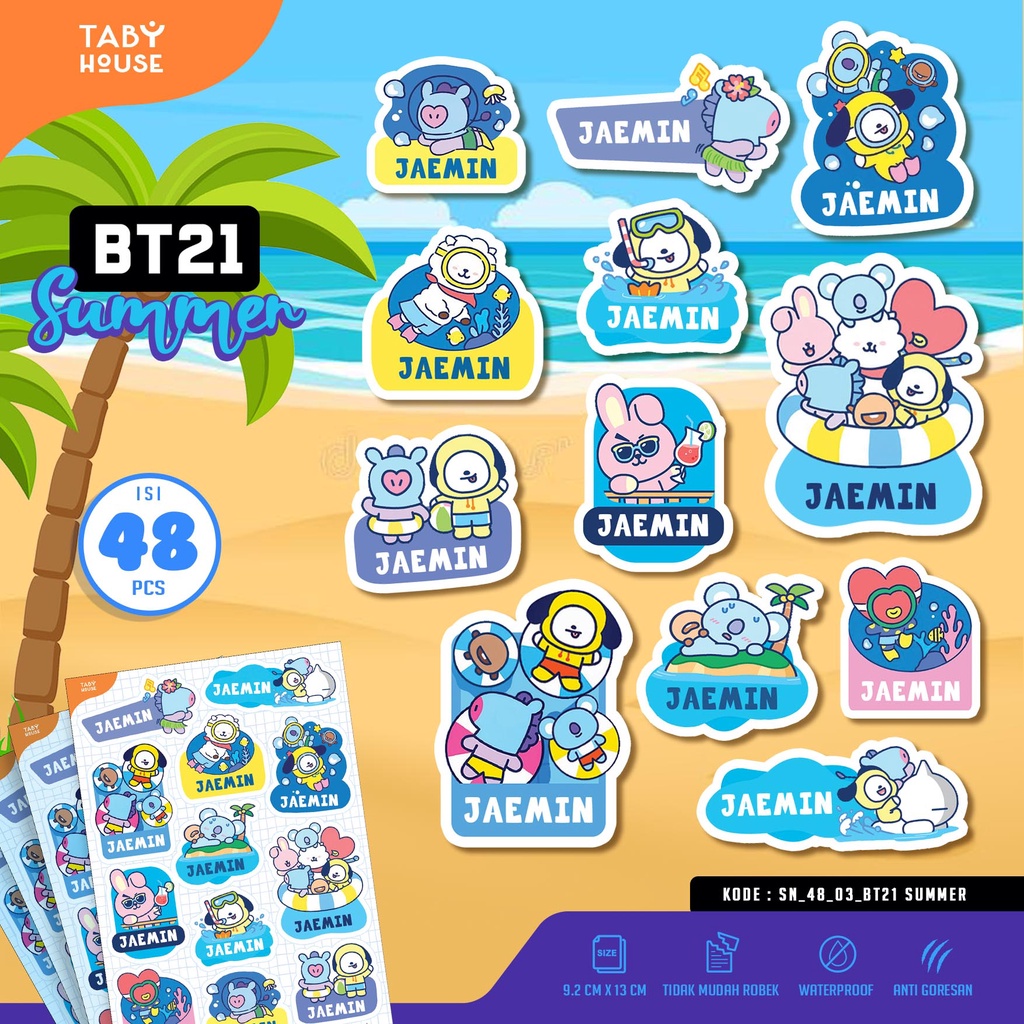Jual Stiker nama BT21 SUMMER & DAILY isi 48 | Shopee Indonesia