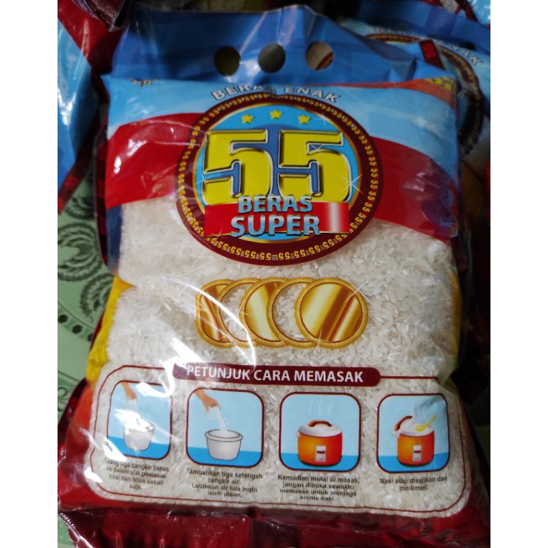 Jual Beras Super Merk 55 kemasan 3 kg | Shopee Indonesia