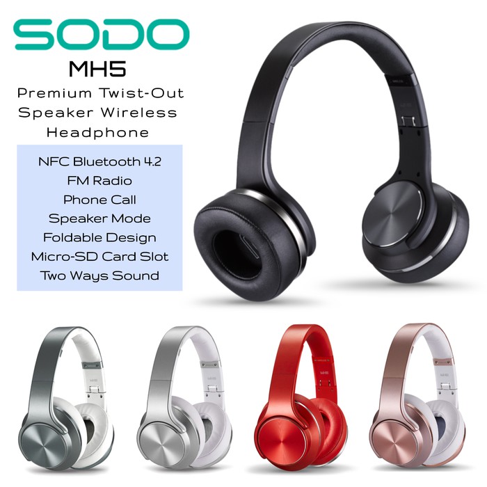 Jual Headset Headphone Speaker Bluetooth Twist-Out SODO MH5 Original 100 - Hitam | Shopee Indonesia