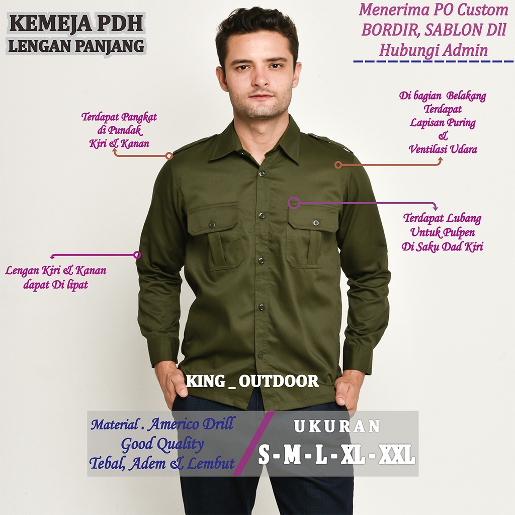 Jual KEMEJA KERJA PDH LENGAN PANJANG WARNA HIJAU ARMY | SERAGAM PNS/ASN ...