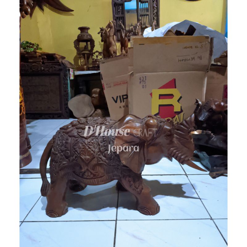 Jual Patung Gajah India Ukir Kayu Jati | Shopee Indonesia