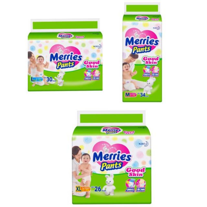 Jual ISI +2 MERRIES DIAPERS PANTS NBS40+2, L30+2, M34, XL26 | Shopee ...