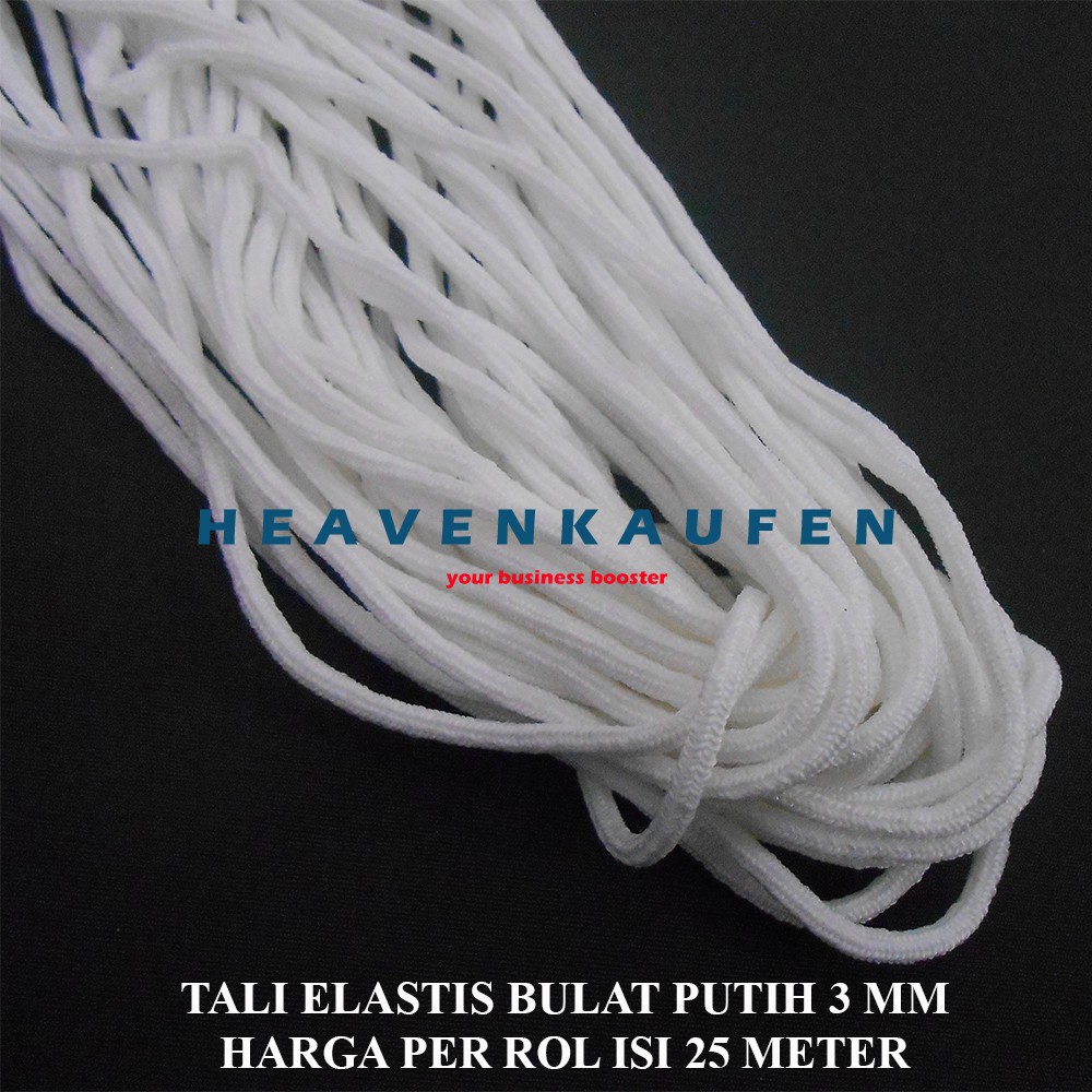 Jual Tali Elastis Elastic Bulat Empuk 3 mm Putih Harga Per Rol isi 25 ...