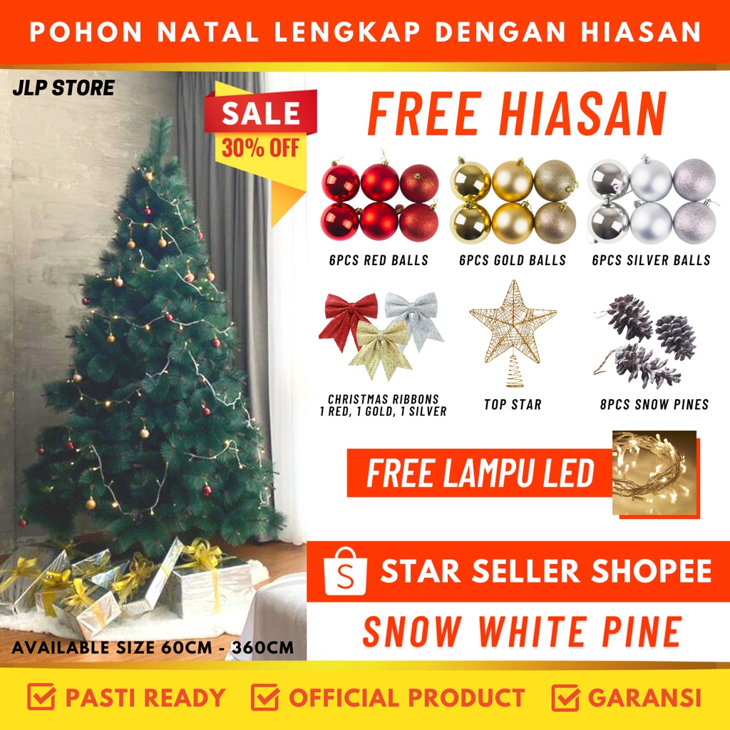 Jual Pohon Natal Besar Premium JLP Lengkap dengan Hiasan 2 Meter 210 Cm ...