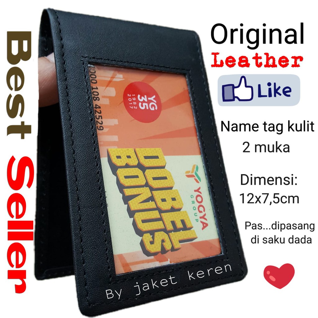 Jual Name tag kulit asli 2 muka nametag magnet id card holder koper ...