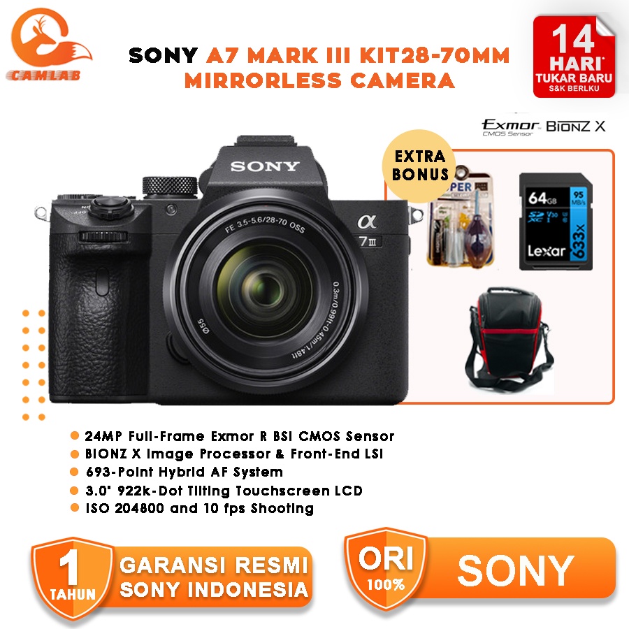 Jual Sony A7 Iii Mirrorless Camera Kit 28 70mm Lens Resmi Shopee