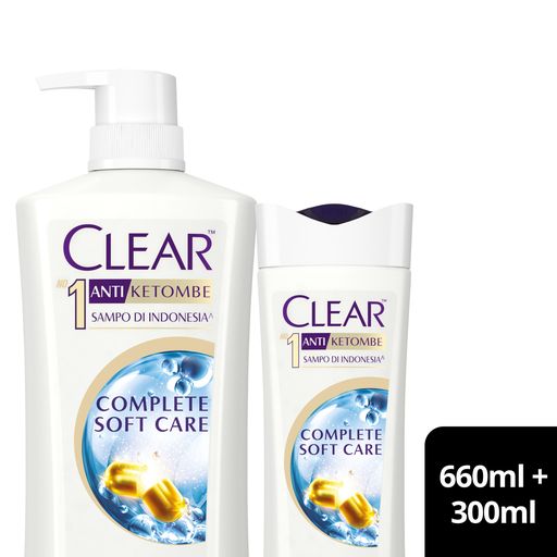 Jual CLEAR Shampoo Anti Ketombe Complete Soft Care 660ml + 300ml | Shopee Indonesia