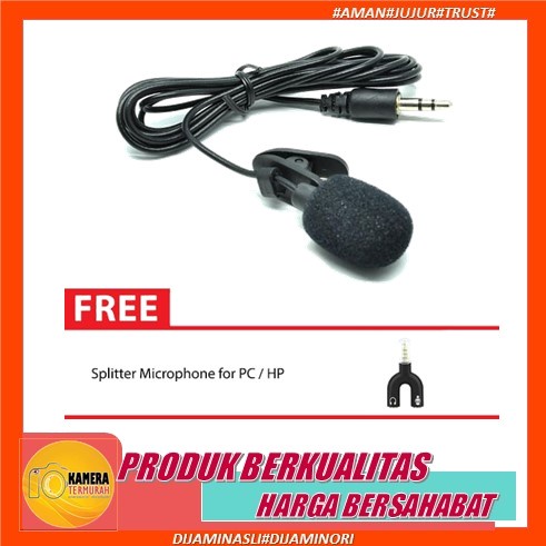 Jual Microphone with Clip Jack 3.5 mm Mic External + Splitter For PC ...