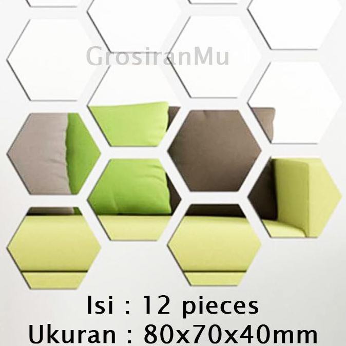 Jual L-12 STICKER CERMIN 3D TEMPEL HEKSAGONAL DEKORASI DINDING TEMBOK ...