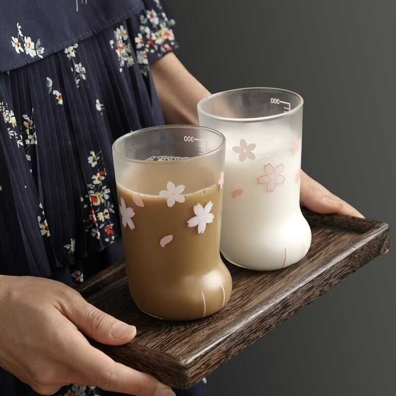 Jual DROHOEY Gelas Susu Milk Cup Glass Frosted Desain Kaki Kucing ...