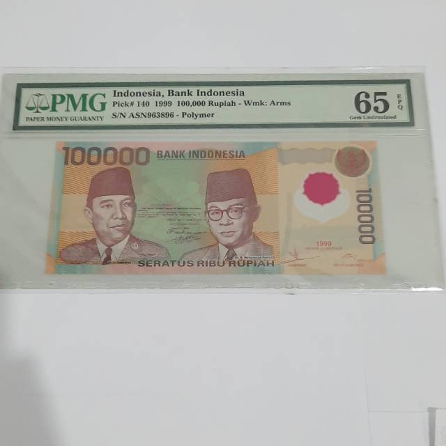 Jual Uang Kertas Kuno Polymer 100000 Rupiah emisi 1999 PMG 65 EPQ ...