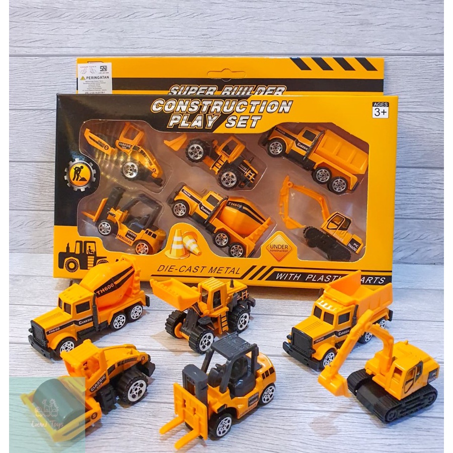 Jual Mainan Anak DieCast Construction Set 6PCS Super Builder Konstruksi ...