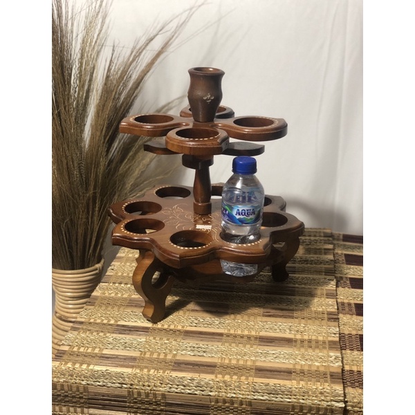Jual Tempat minuman / tempat aqua gelas kayu jati asli bentuk teratai ...