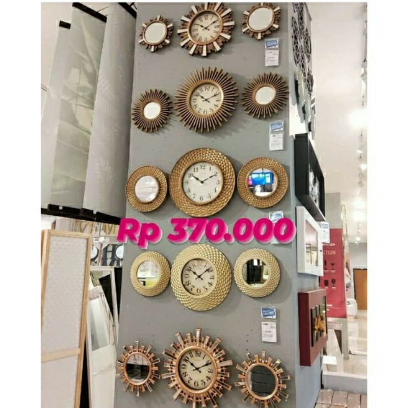 Jual Informa jam dinding plus cermin set 3pcs sun / dekorasi ruangan ...