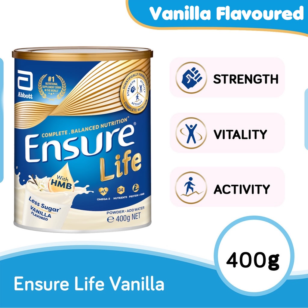 Jual Ensure Life Singapore with HMB - Less Sugar - Vanilla (400 gram ...