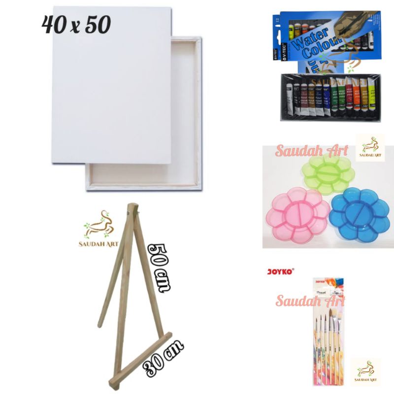 Jual Paket Lukis Lengkap (kanvas 40x50,kuas,palet,cat air @6ml,easel ...