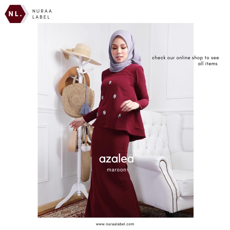 Jual AZALEA MAROON by Nuraalabel Baju Kurung tunik melayu LEBARAN hari raya idul fitri | Shopee ...
