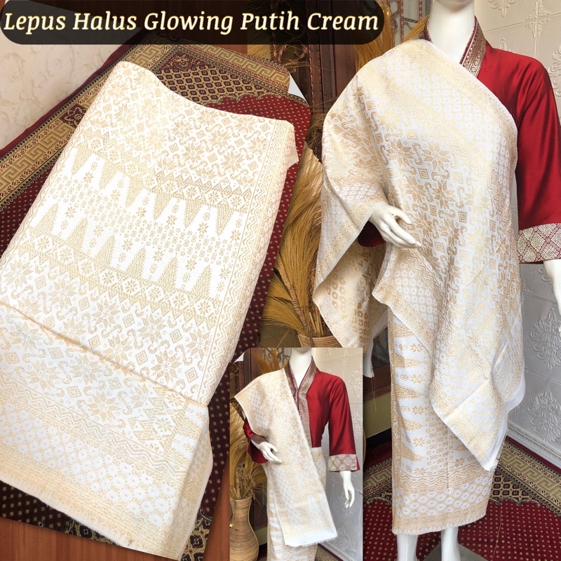 Jual TERLARIS Songket Lepus Halus Putih silver & Cream Gold /Songket Tenun Palembang asli Tenun ...