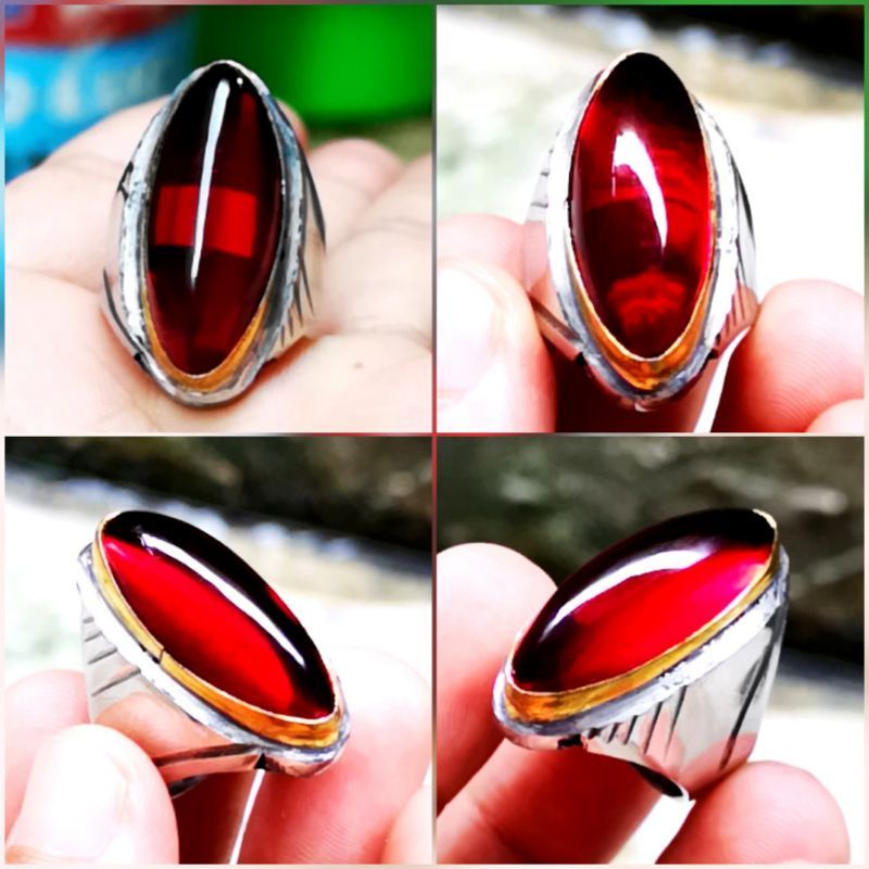 Jual Cod Batu Cincin Akik Merah Siam Pandan Polos Kristal Ring Stainles ...