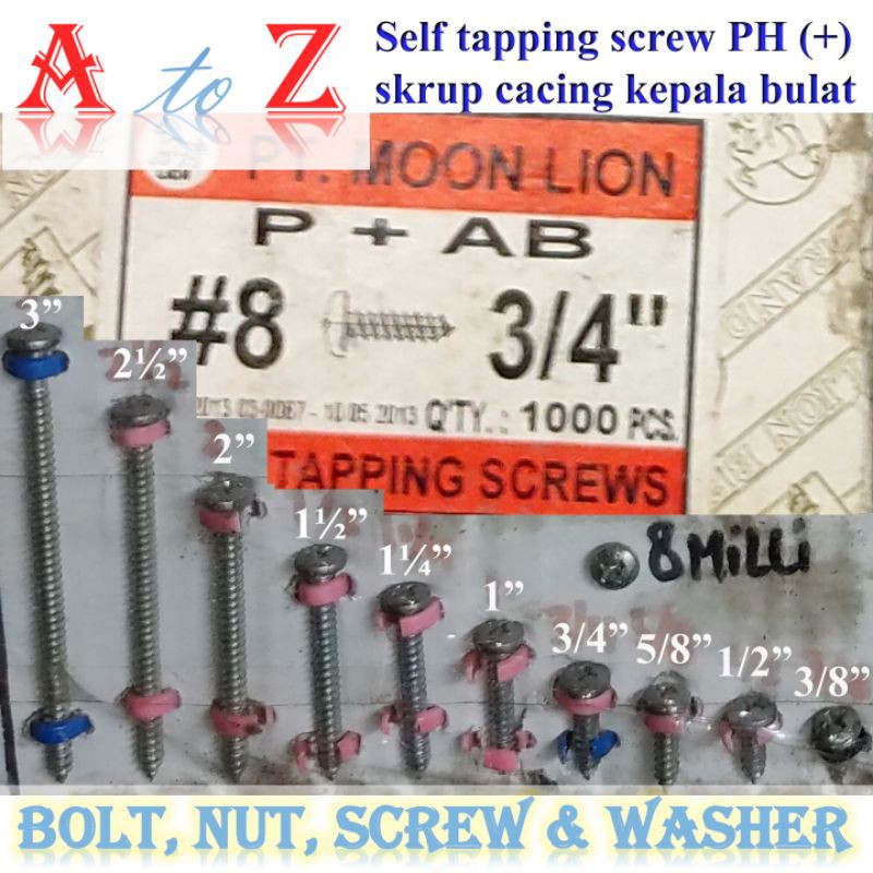 Jual skrup tapping PH (+) 8 x 3/4 in/screw 8 x 3/4"/skrup/sekrup putih ...