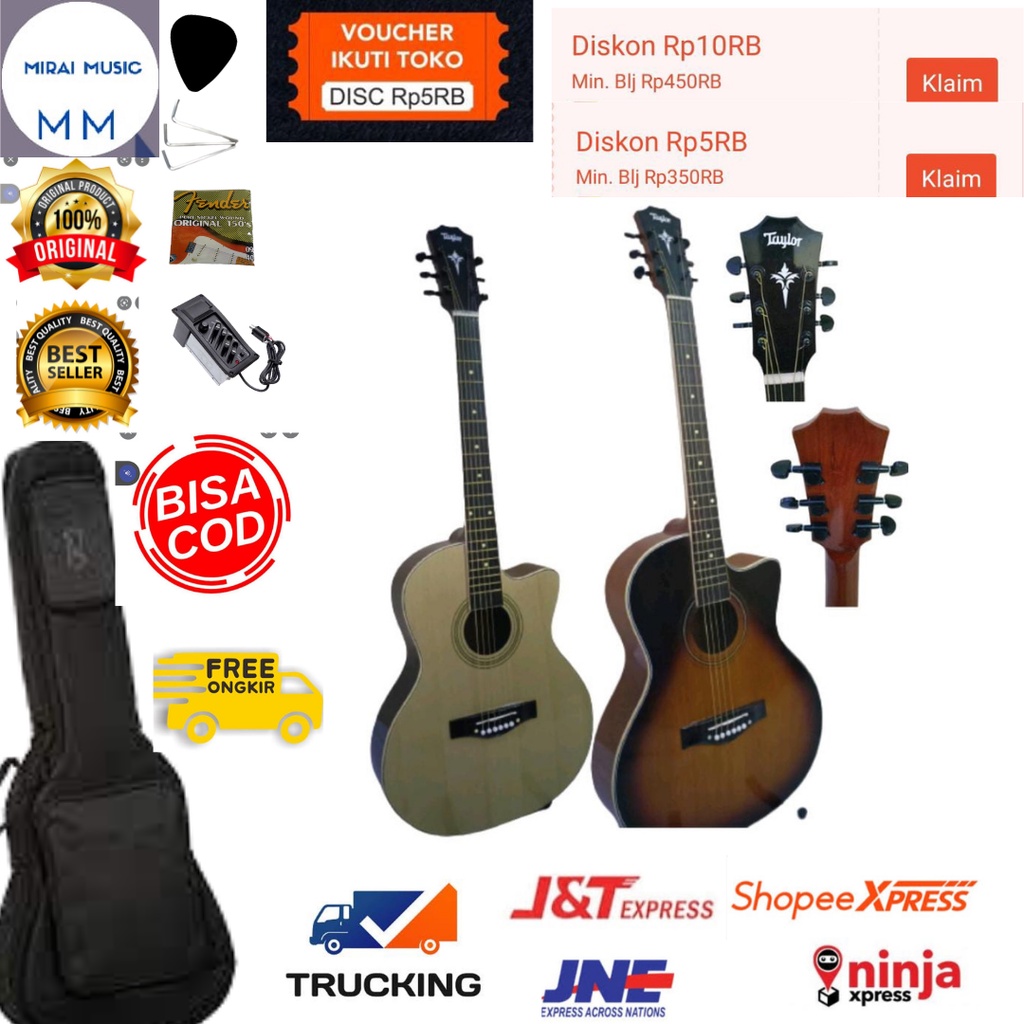 Jual GITAR AKUSTIK / ELEKTRIK TAYLOR CUSTOM HIGH QUALITY FREE PACKING KAYU | Shopee Indonesia