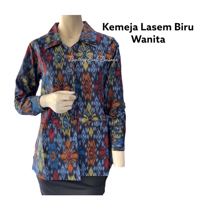 Jual Kemeja Endek Batik Bali katun lengan panjang wanita perempuan ...