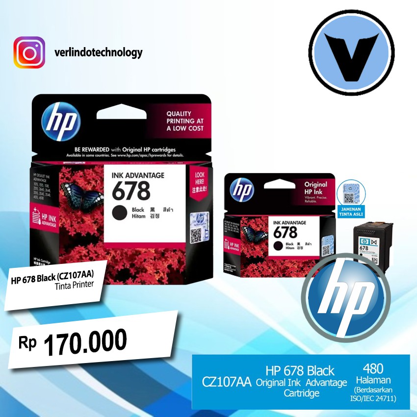 Jual HP 678 Black Original Ink Advantage Cartridge (CZ107AA) | Shopee ...