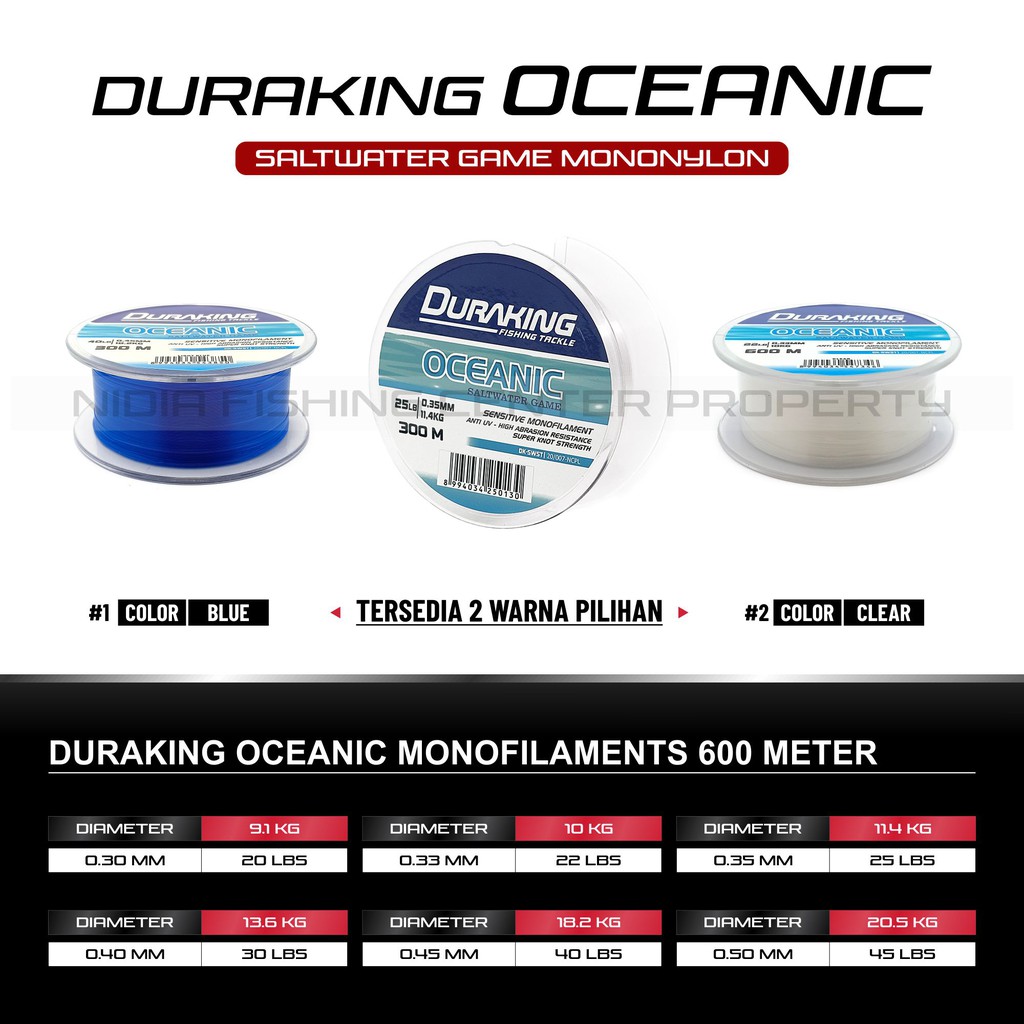 Jual Senar Pancing Duraking Oceanic mononylon 600 M - Single Spool ...