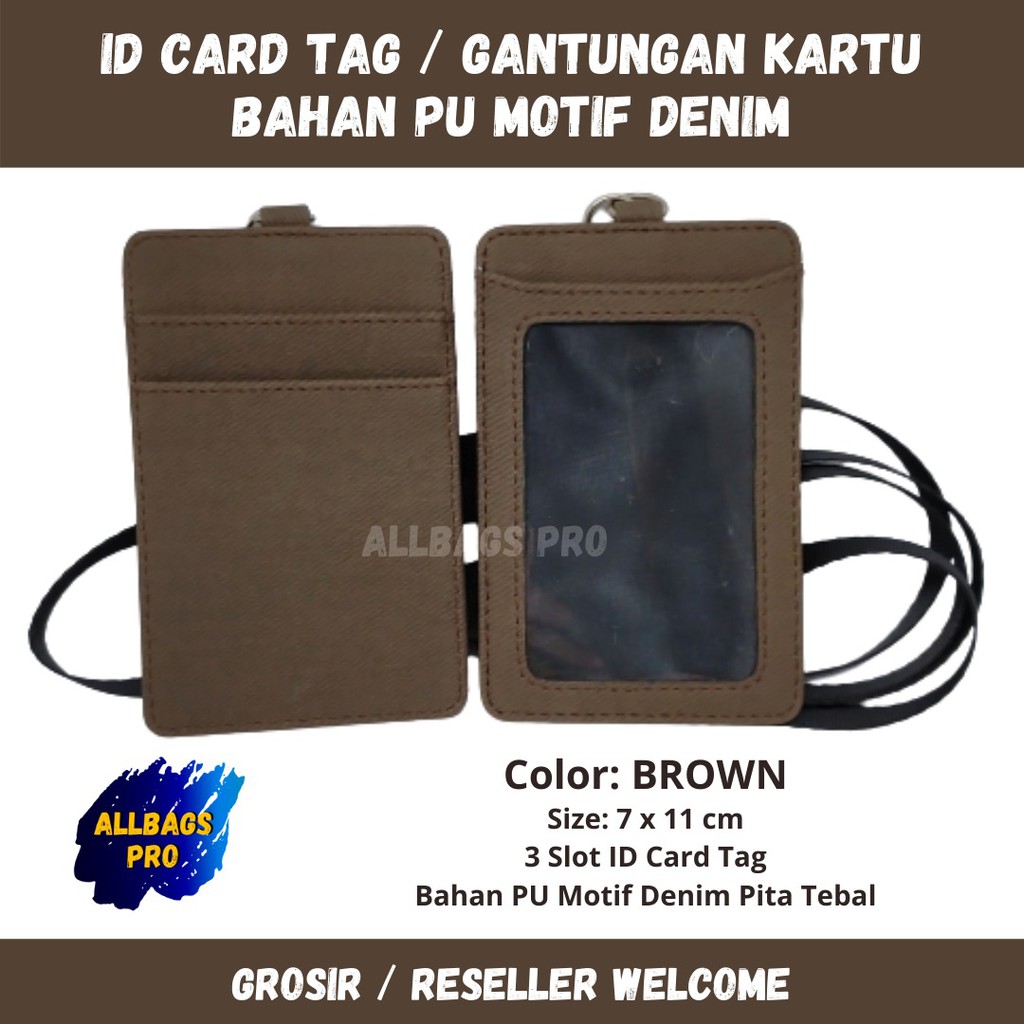 Jual ID Card PU MOTIF DENIM TALI PITA Name Tag Kulit Nama Kantor Office ...