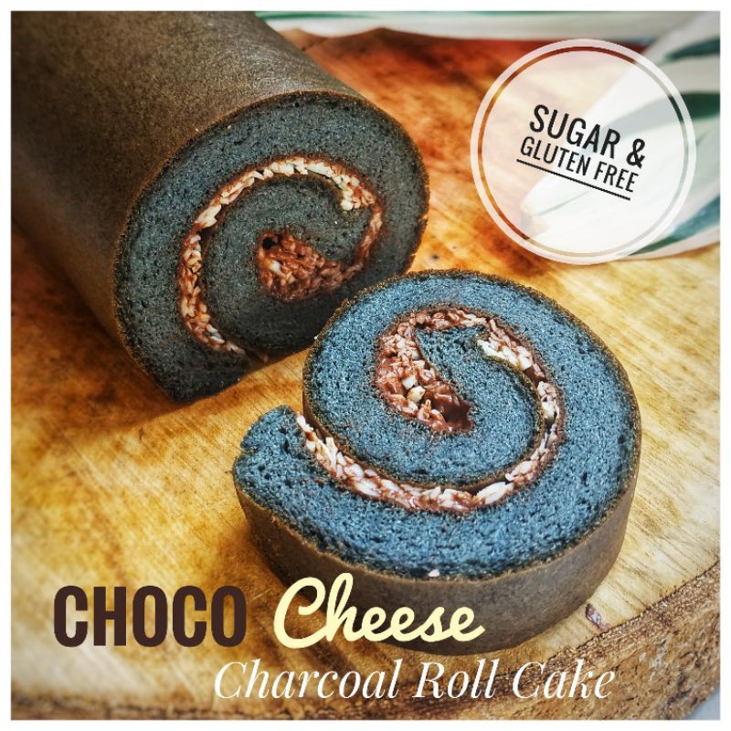 Jual FLOURLESS KETO DEBM CHOCO CHEESE CHARCOAL ROLL CAKE BOLU GULUNG ...